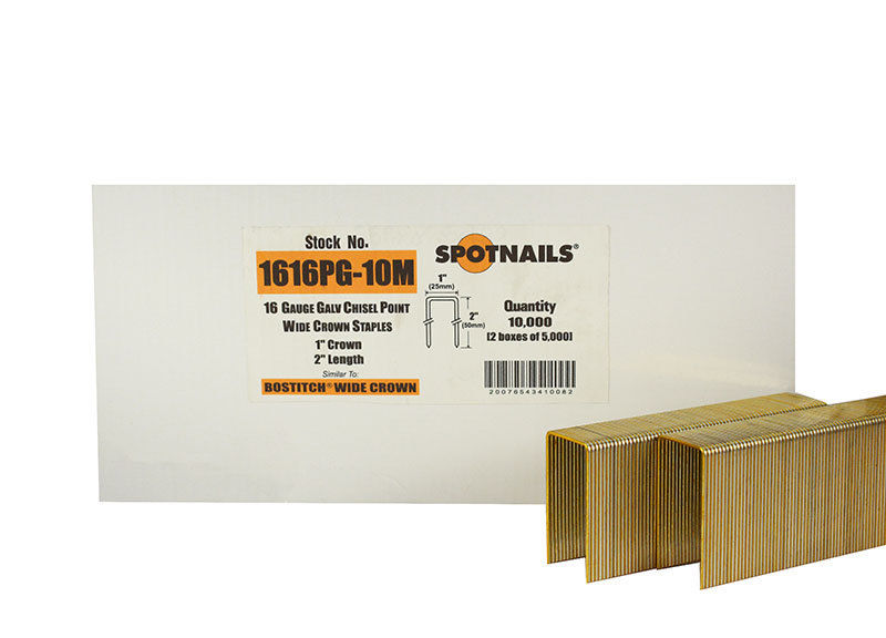 Spotnails 1620PG S2 Type Wide Crown 2.5" 16 Gauge Staples (5,000 ...